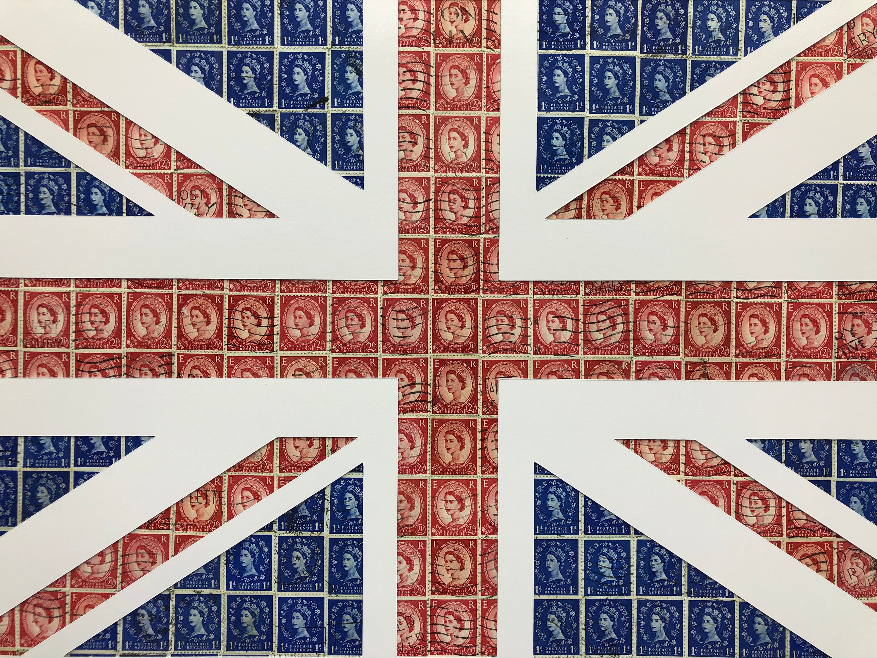 A3 Queen Elizabeth II Wilding Union Jack - Vintage Postage Stamp Art ...
