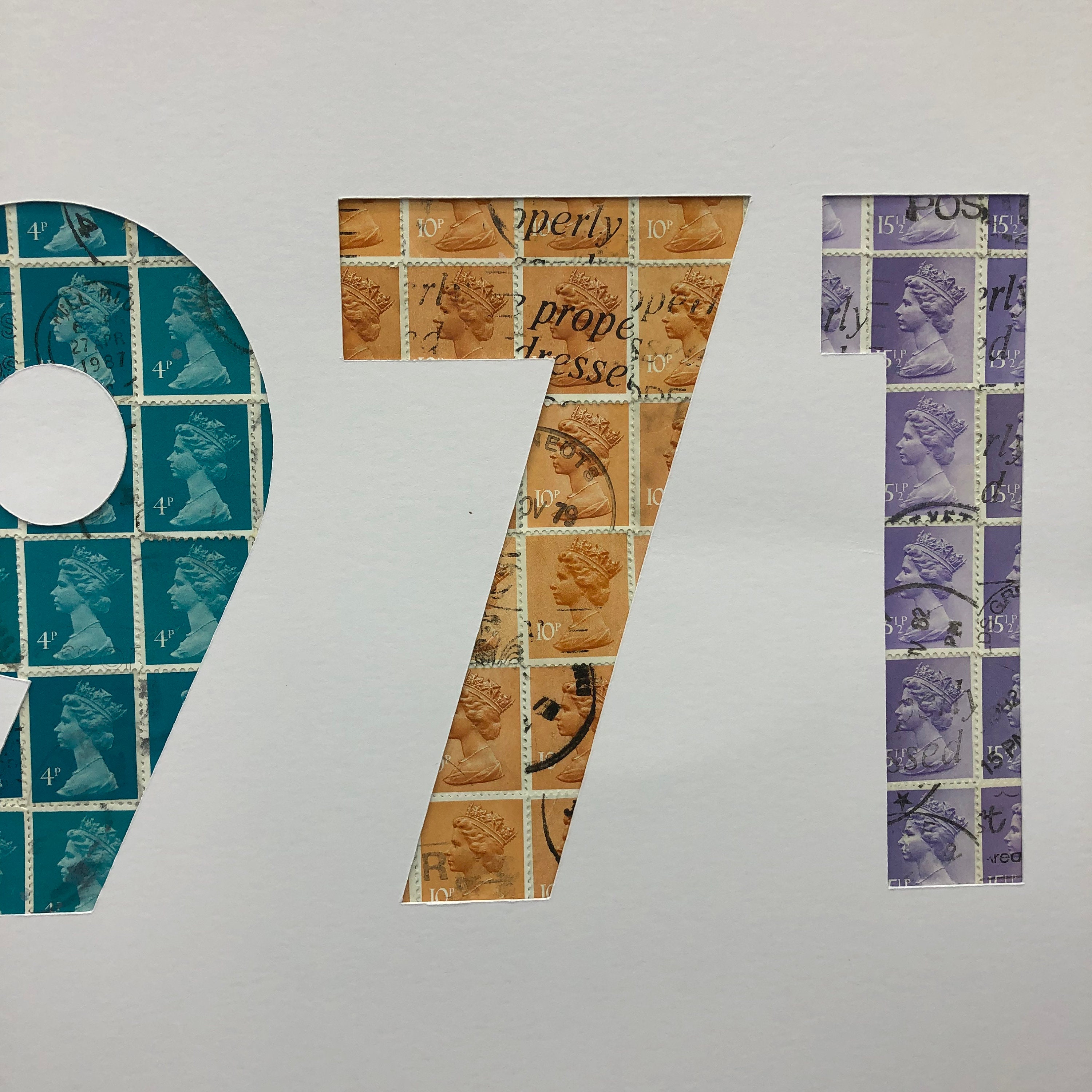 Custom Made Year - Vintage Postage Stamp Art - Handmade With Used ...