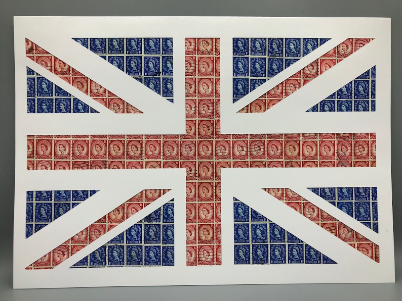 A3 Queen Elizabeth II Wilding Union Jack - Vintage Postage Stamp Art ...