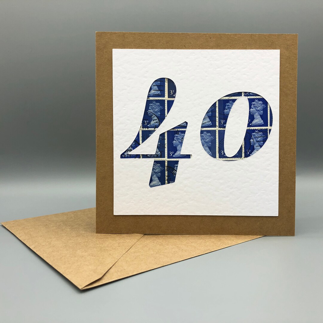 40th Birthday Card Vintage Postage Stamp Fortieth Card Handmade With ...