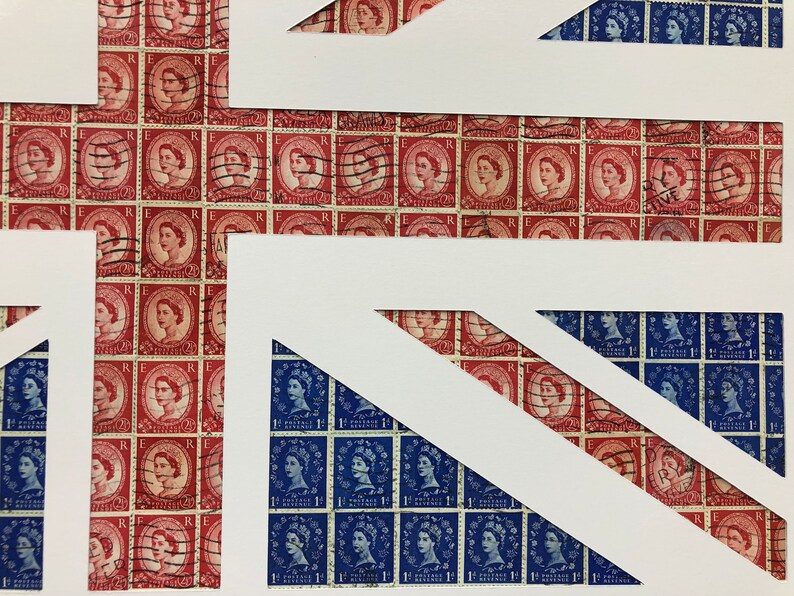 A3 Queen Elizabeth II Wilding Union Jack Vintage Postage Stamp Art ...