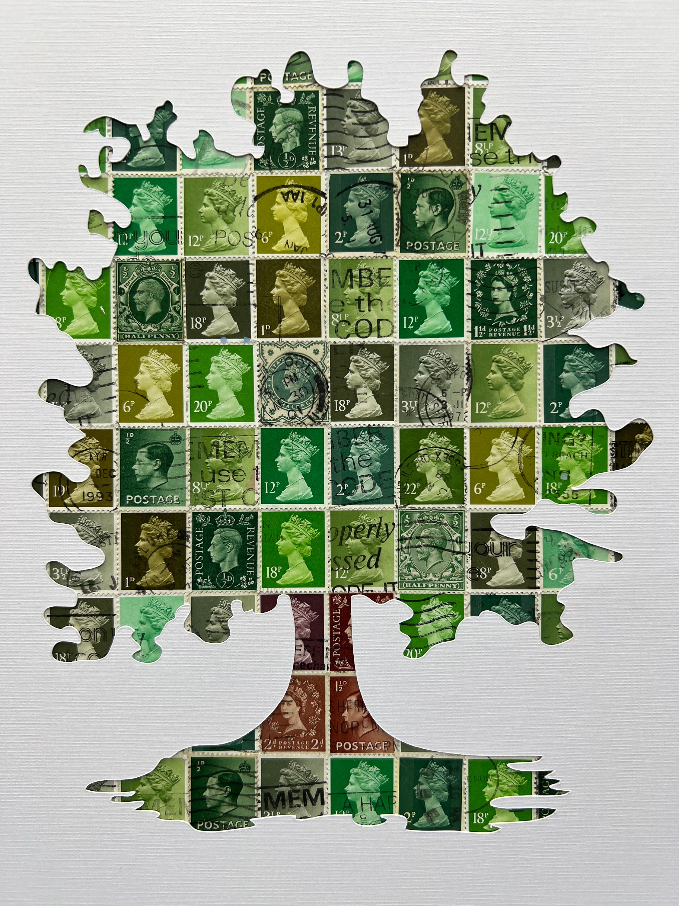 Royal Oak Vintage Postage Stamp Art A Single Oak Tree Handmade With ...