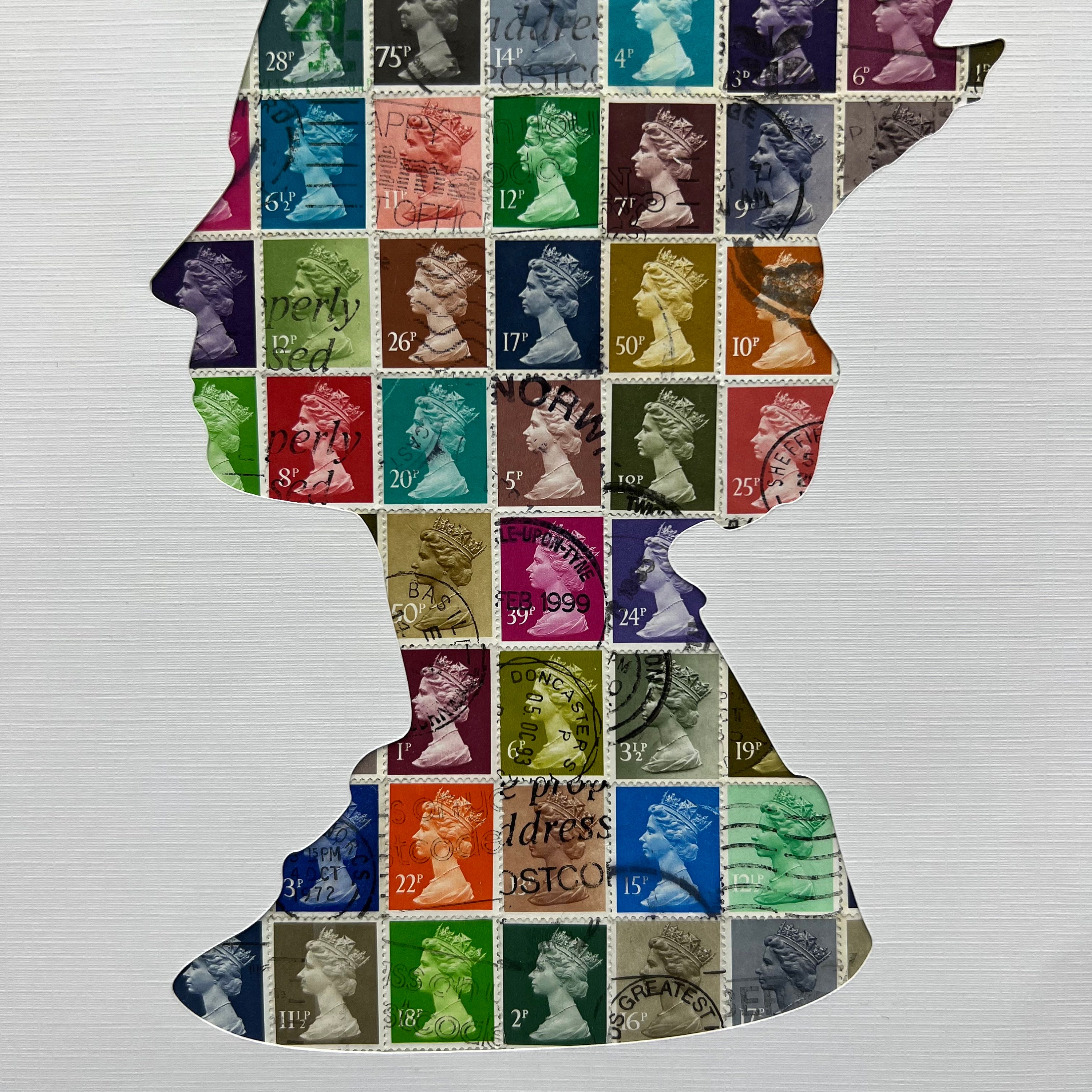 Multicoloured - Vintage Postage Stamp Art - the Machin Silhouette of ...
