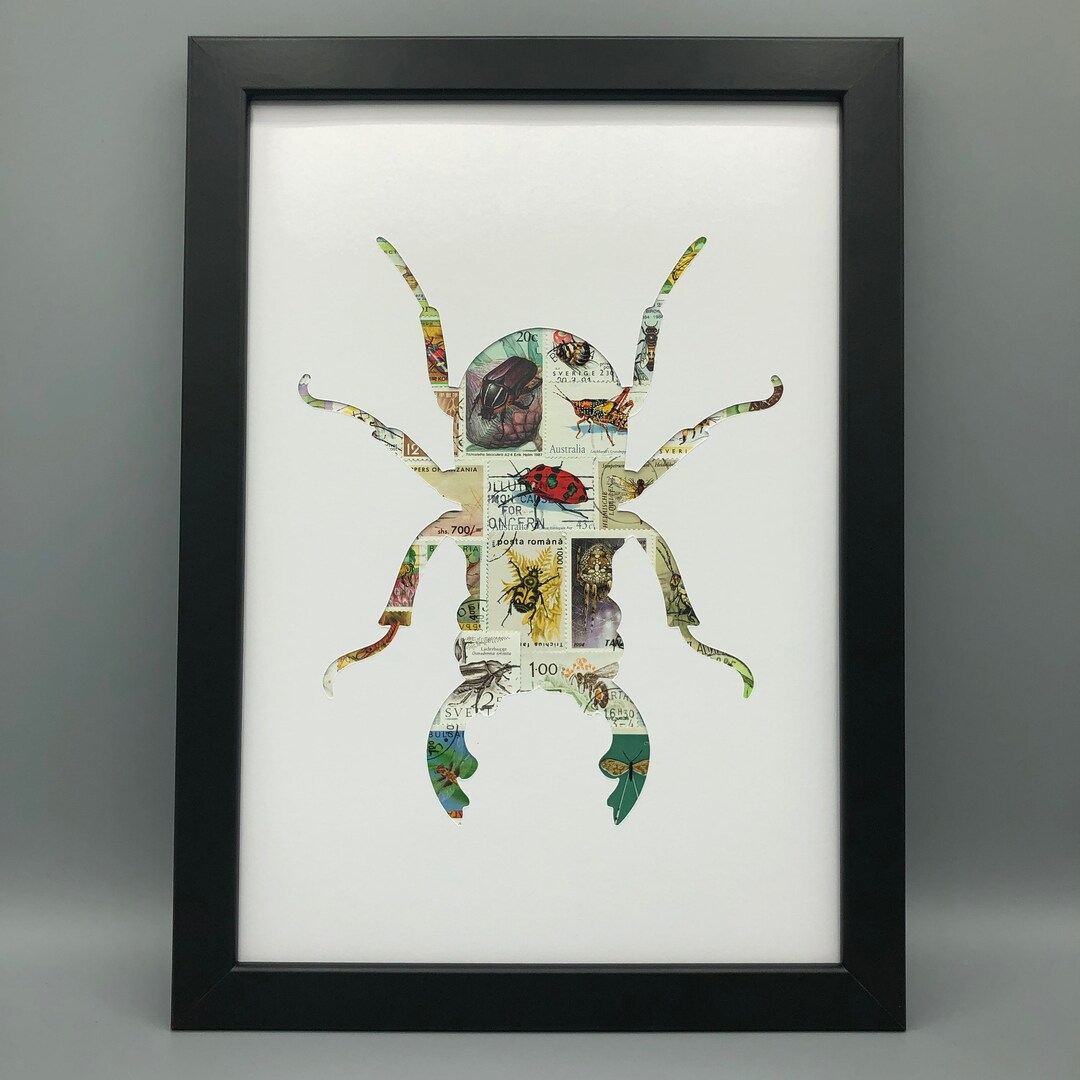 A Bug's Life - Vintage Postage Stamp Art - Beetle Handmade With Used ...