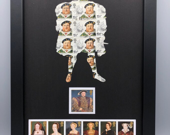 King Henry VIII and His Six Wives vintage Postage Stamp Art Handmade ...