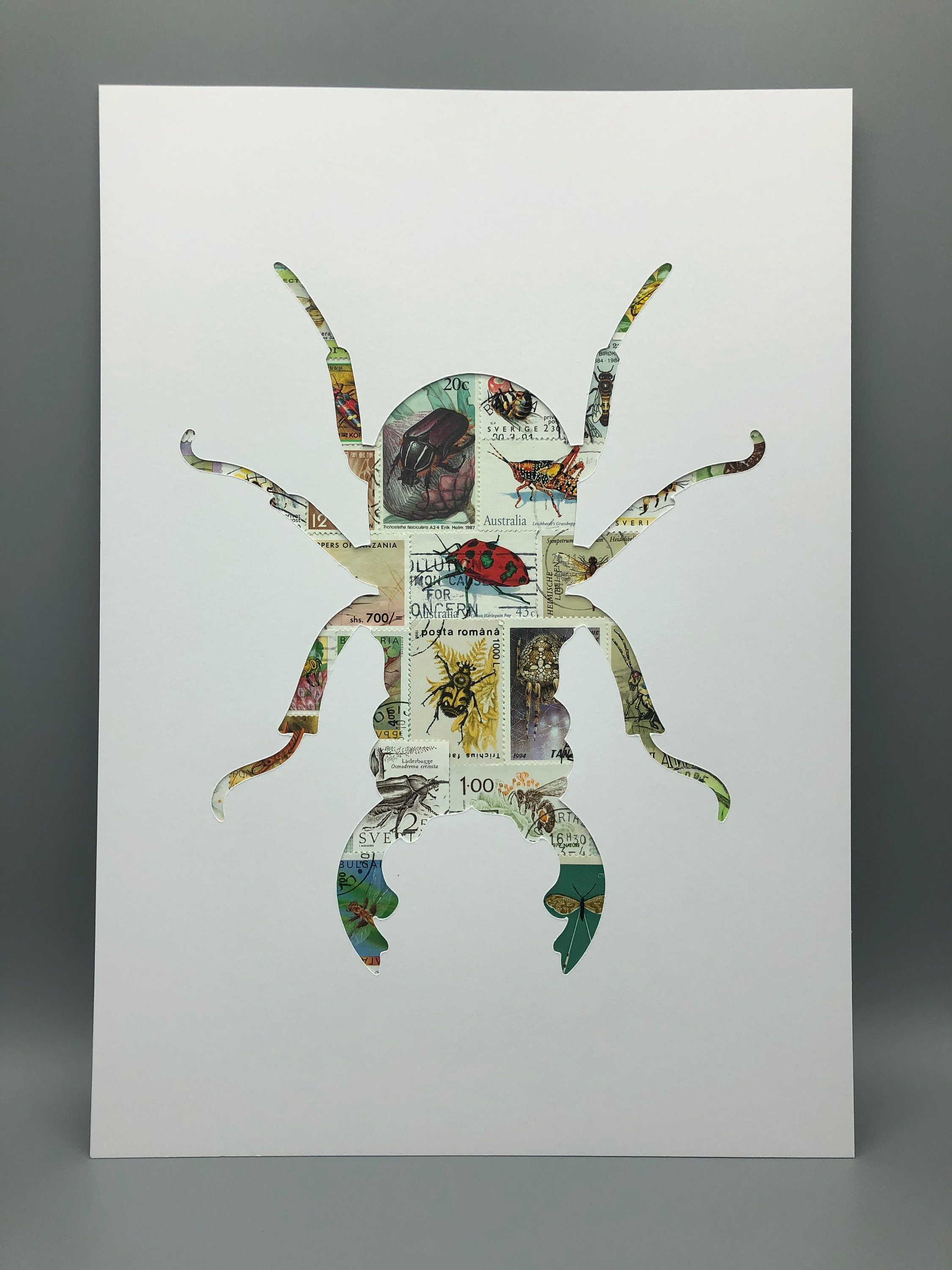A Bug's Life - Vintage Postage Stamp Art - Beetle Handmade With Used ...