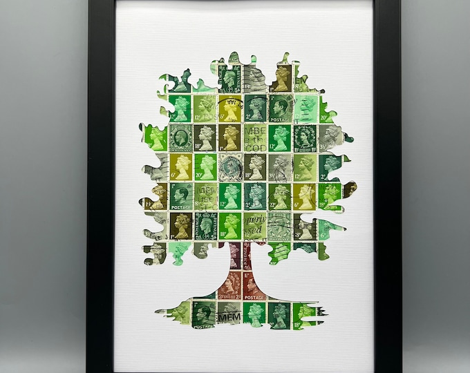 Royal Oak Vintage Postage Stamp Art A Single Oak Tree Handmade With ...