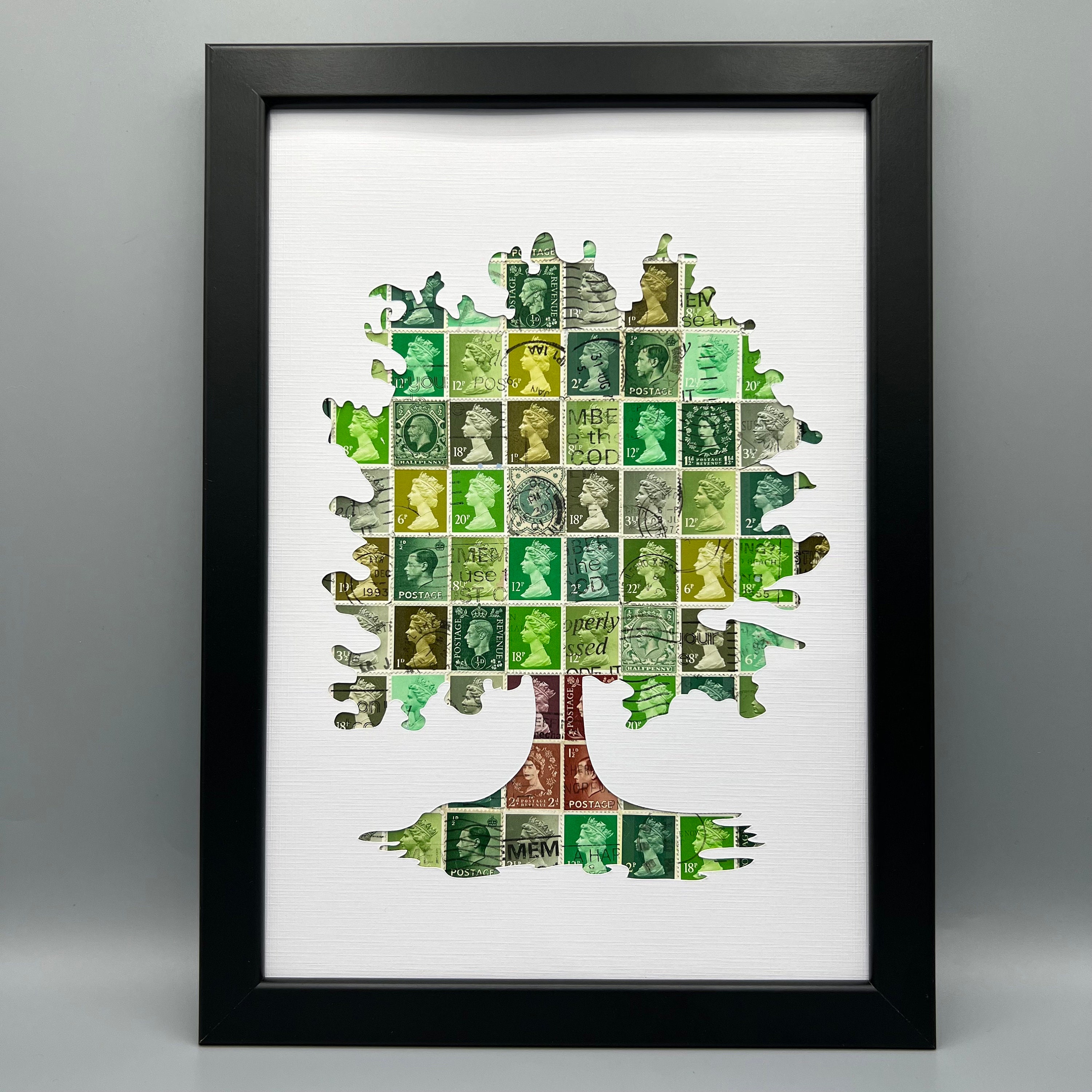 Royal Oak Vintage Postage Stamp Art A Single Oak Tree Handmade With ...