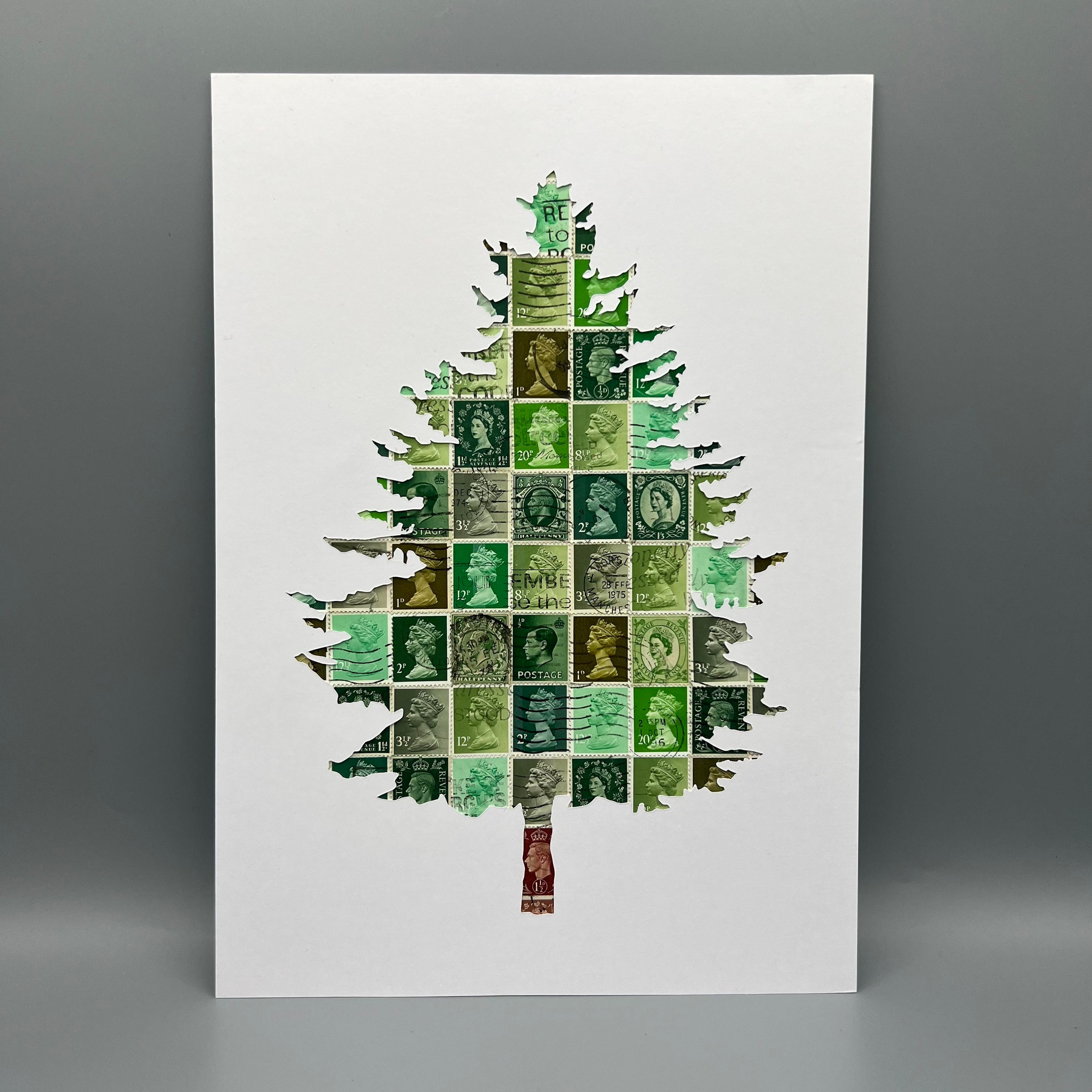 Ever Green - Vintage Postage Stamp Art - A Single Tree Handmade With ...