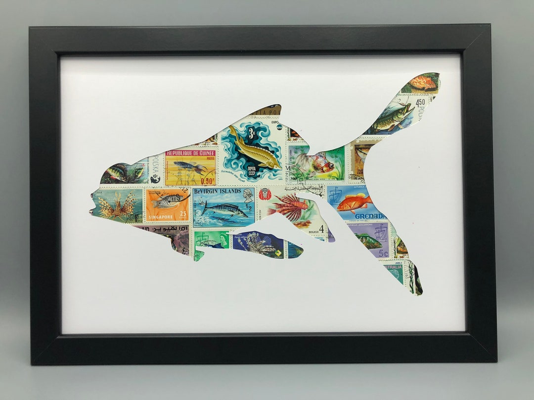Fancy Fish - Vintage Postage Stamp Art - Fancy Fish Handmade With Used ...