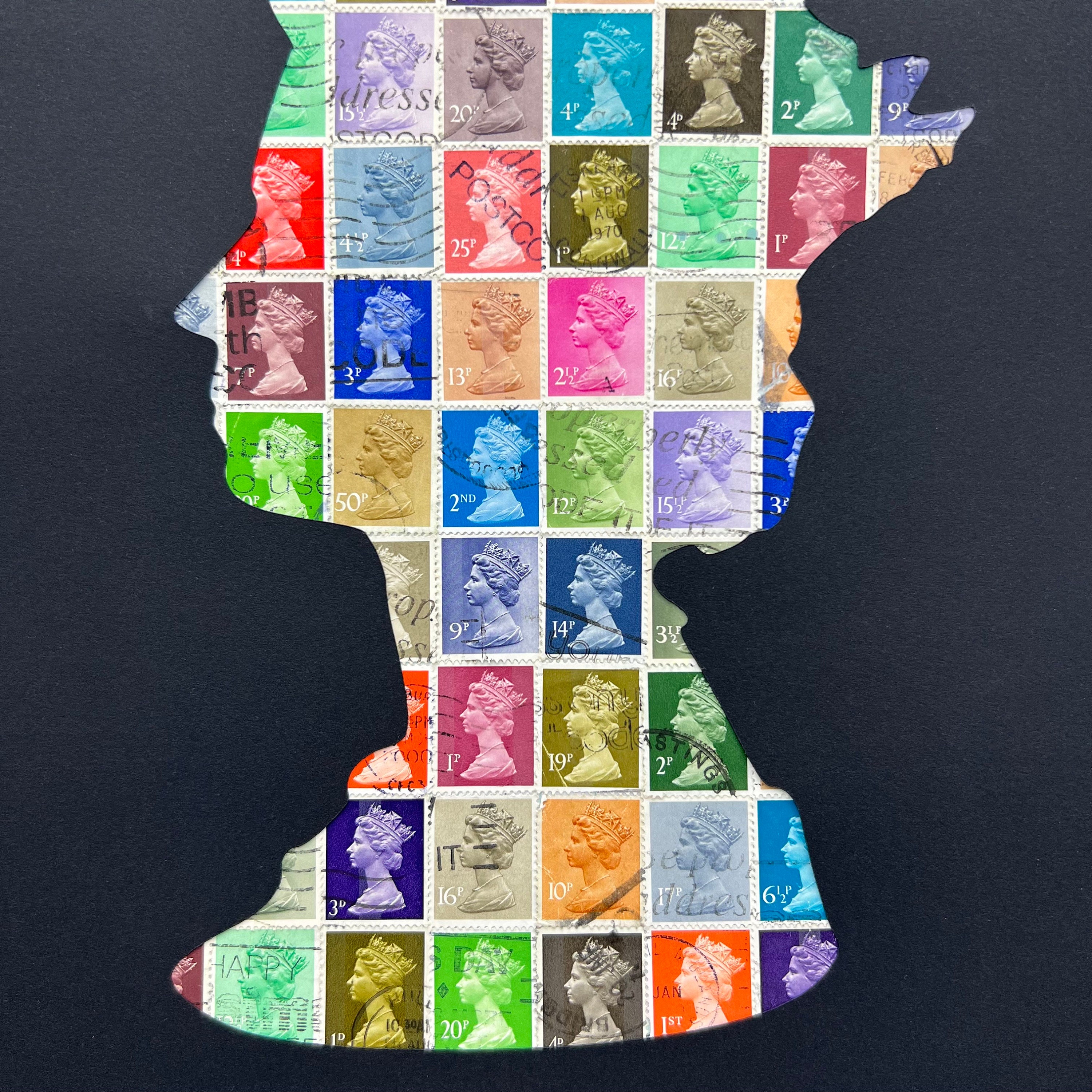 Multicoloured - Vintage Postage Stamp Art - the Machin Silhouette of ...