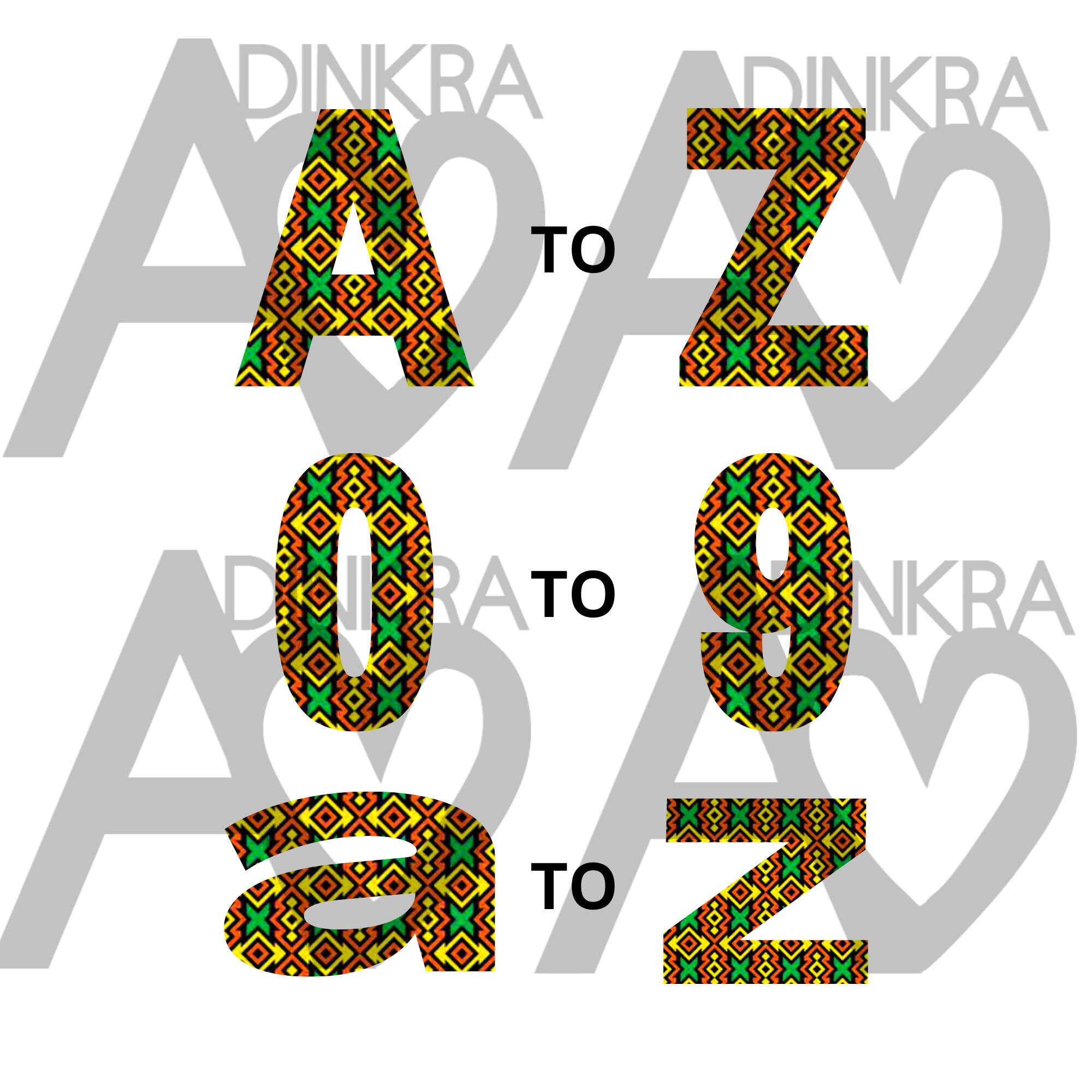 Digital Download Alphabet and Numers 62 Peice African Pattern Yellow ...