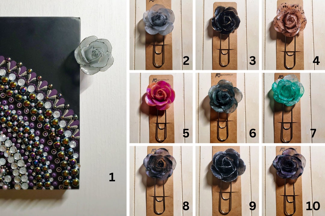 Flower Bookmark, Paper Clips, Resin, Book Lover Gift, Sensory Gift - Etsy