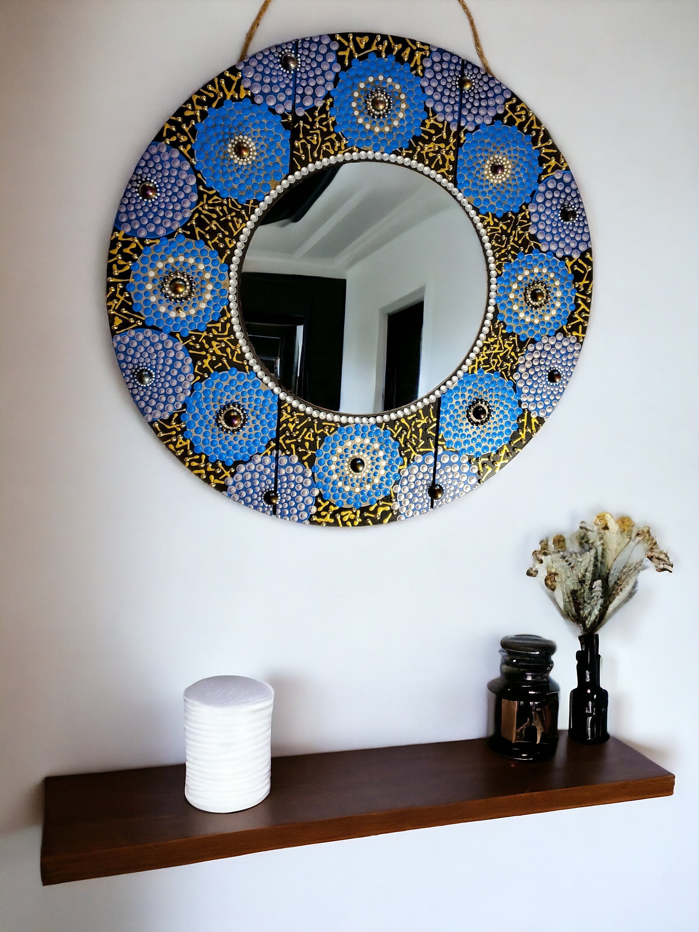 Handmade Round Mirror 16 Inch "nsubra Blue" - Etsy