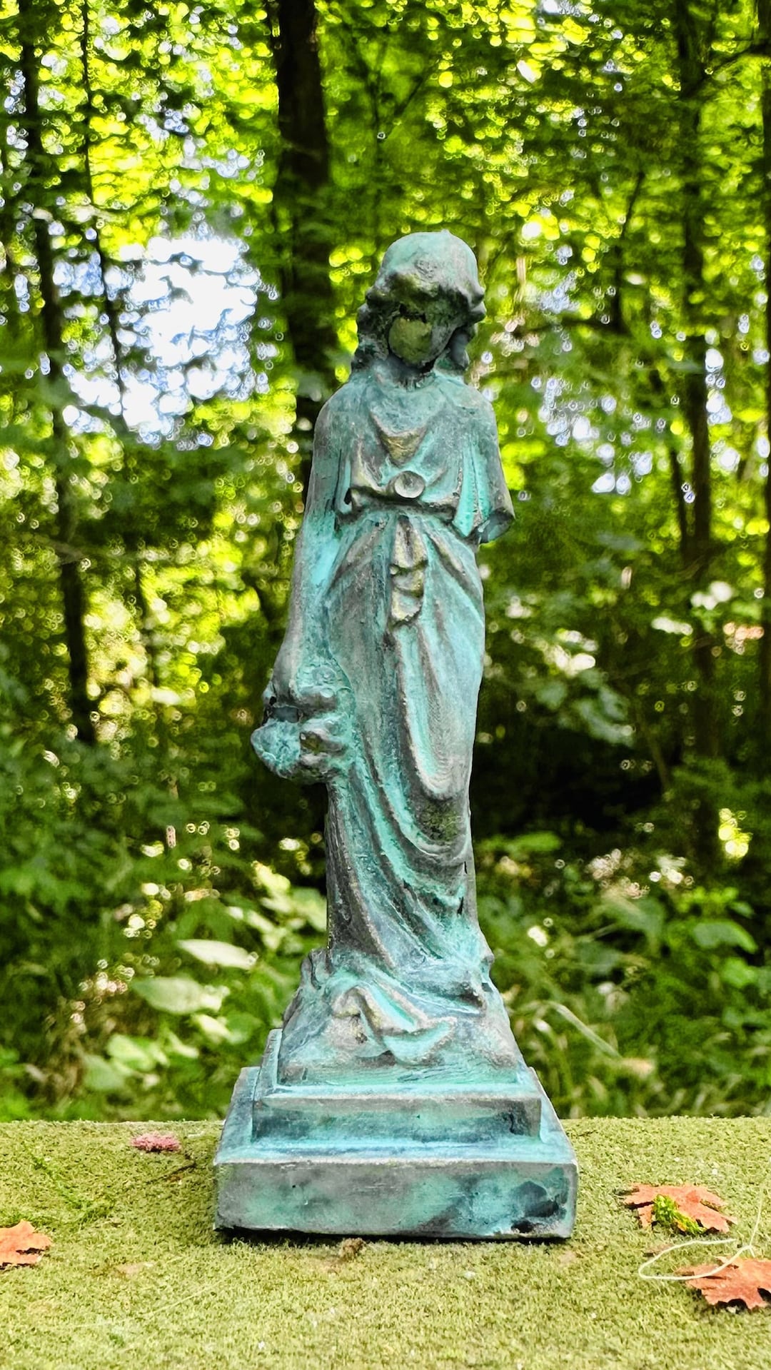 Miniature Distressed Bronze Patina Weathered Woman With Wreath Statue ...