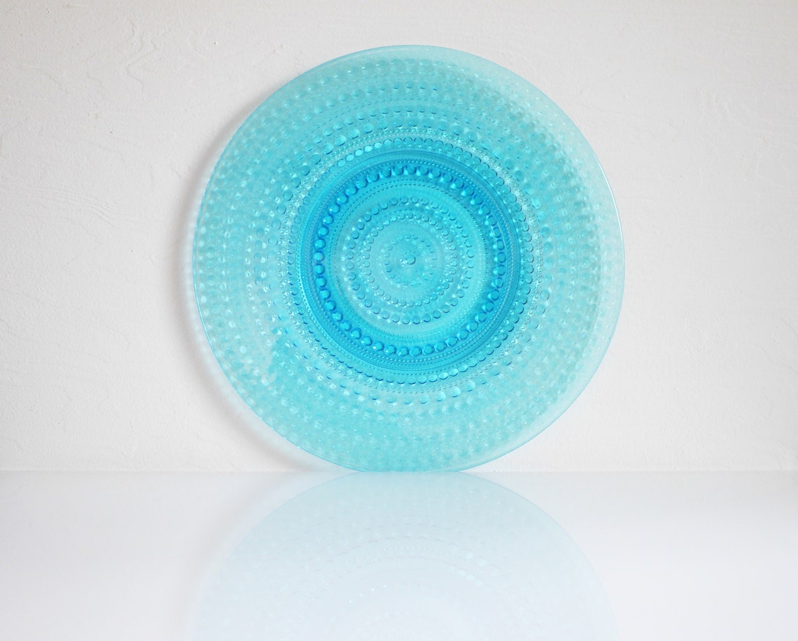 Iittala Kastehelmi Large Plate: Mid-century Azur Blue Glass Tray by ...