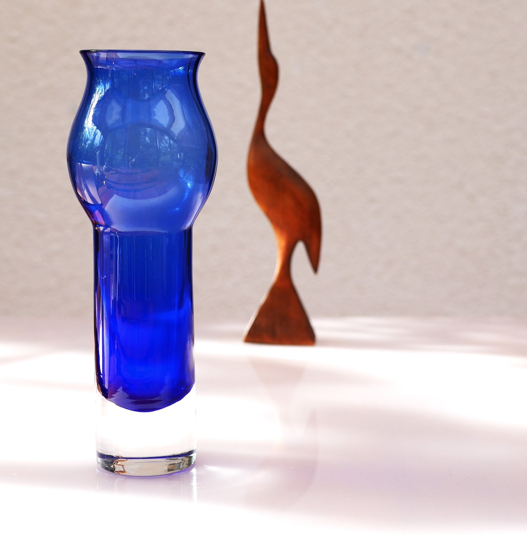 Scandinavian Design Glass Art Vase. Mid-century Modern in Bright Blue ...