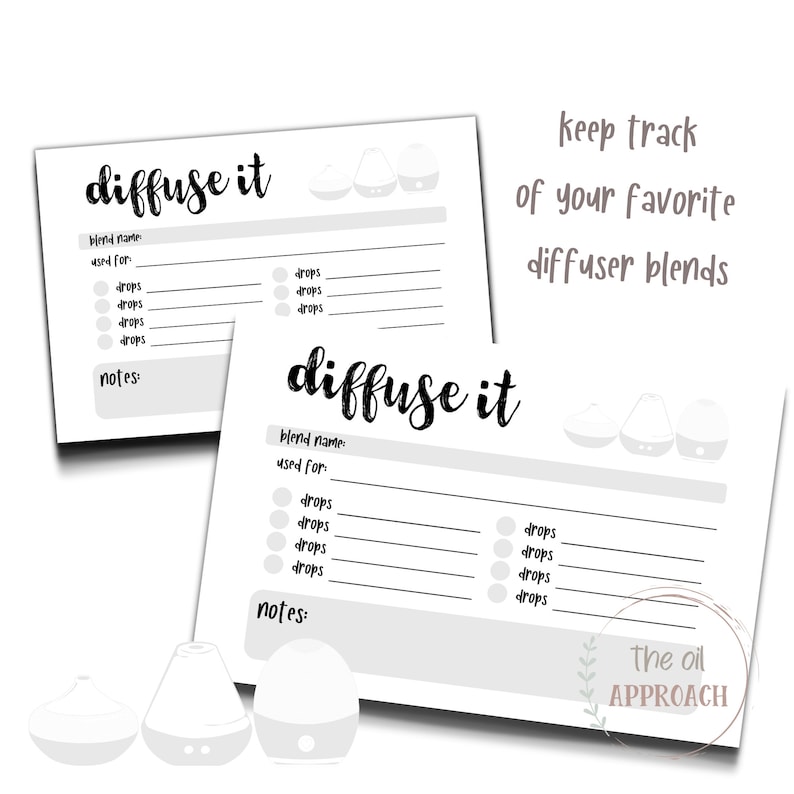 Printable Essential Oil Recipe Cards for Roller Bottles, Diffuser ...