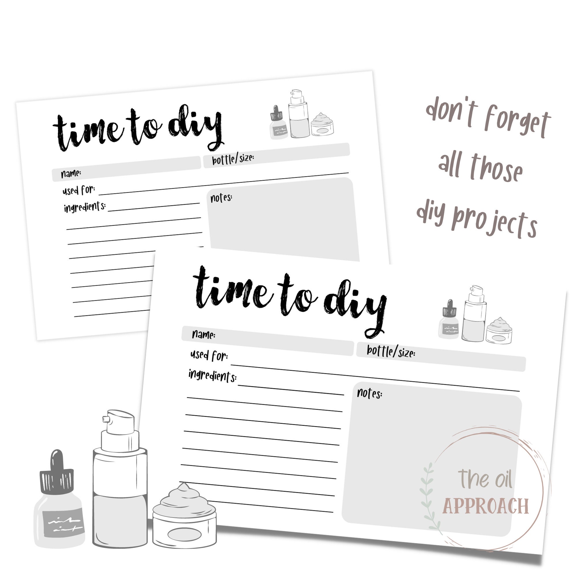 Printable Essential Oil Recipe Cards for Roller Bottles, Diffuser ...