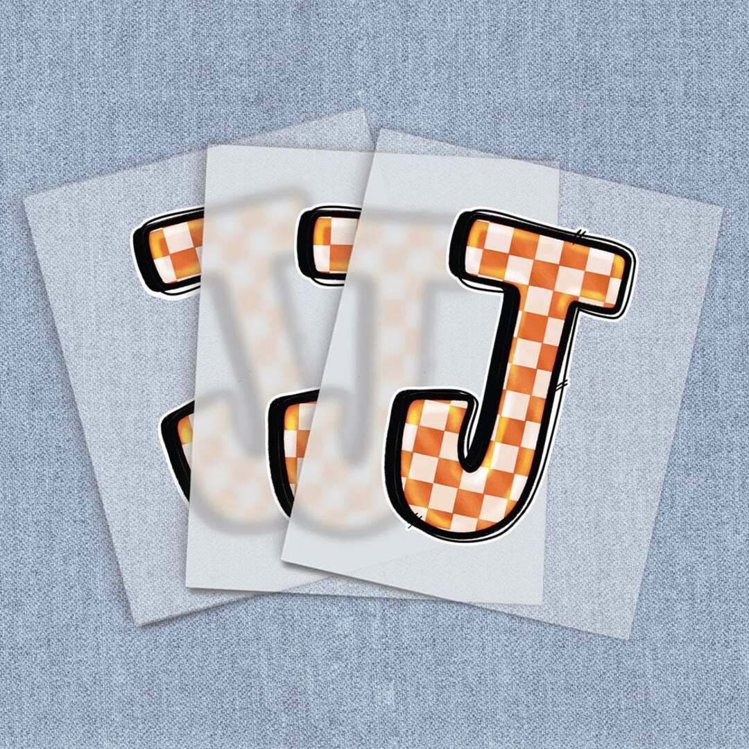 J Orange & White Checkered Direct-to-film Transfers, DTF Heat Transfer ...