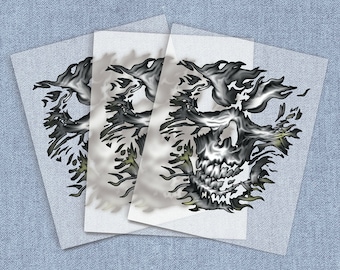 Floral Sugar Skull 3 DTF Heat Transfer, Floral Iron-on Transfer, Direct ...