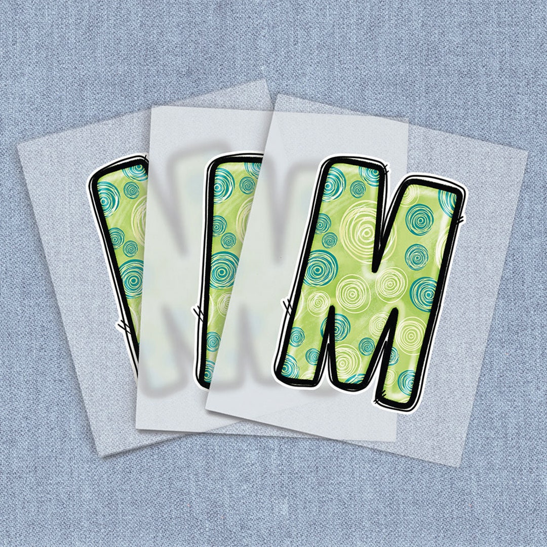 M Green & White Swirls Direct-to-film Transfers, DTF Heat Transfer ...