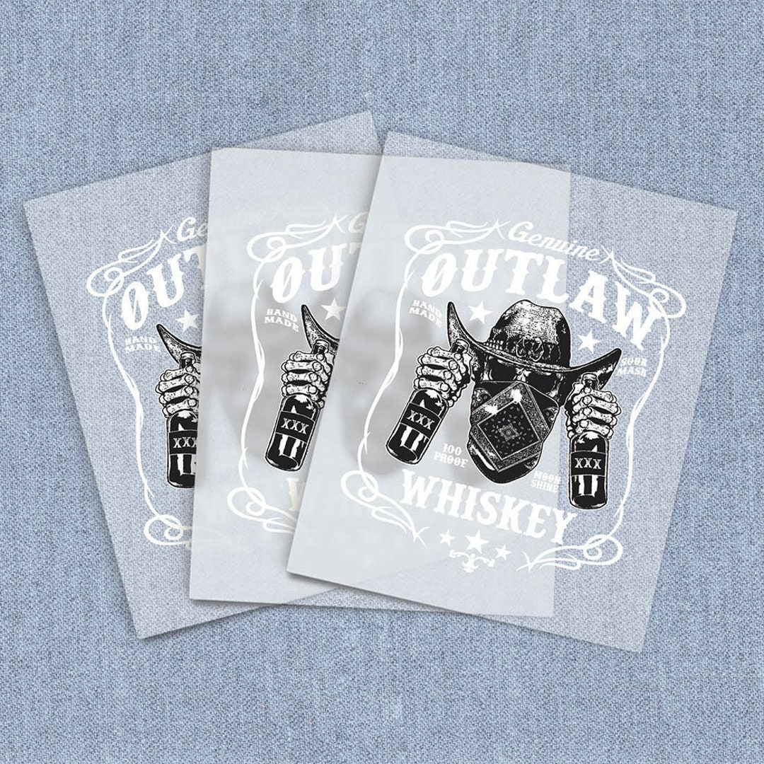 Outlaw Whiskey Iron-on Heat Transfer, Alcohol DTF Transfers, Home Iron ...