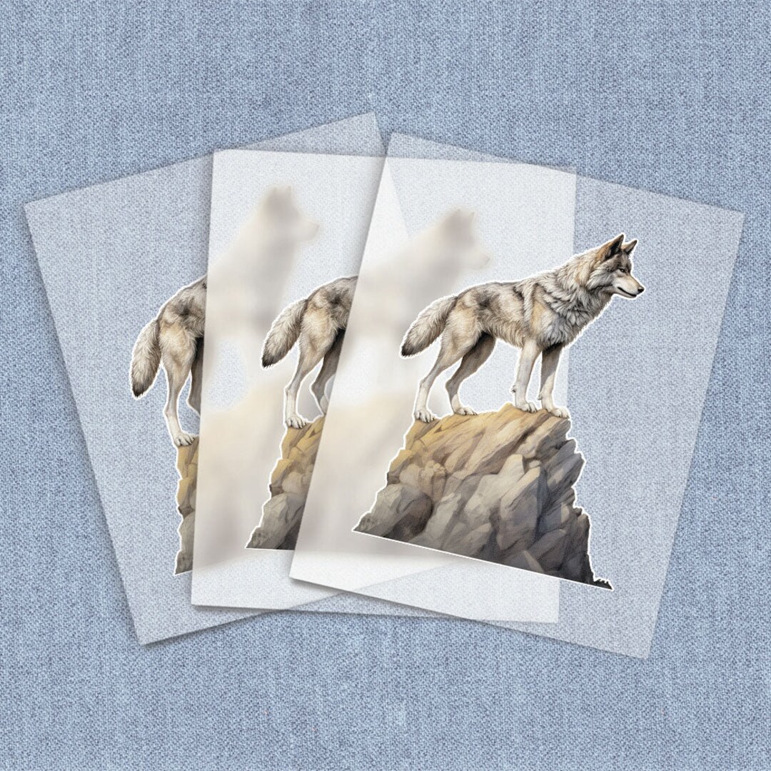 Wolf on A Rock Iron-on Heat Transfer, Wilderness DTF Transfers ...
