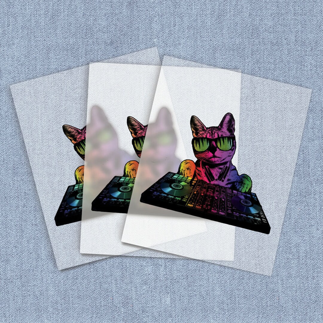 Technicolor DJ Cat DTF Heat Transfer, Kitten Iron-on Transfer, Direct ...