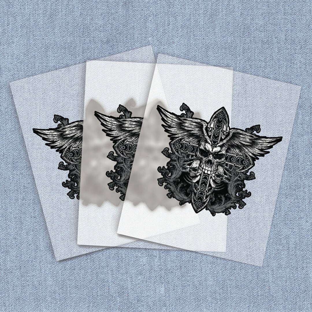 Skull Cross Wings Iron-on Heat Transfer, DTF Transfers, Home Iron Biker ...