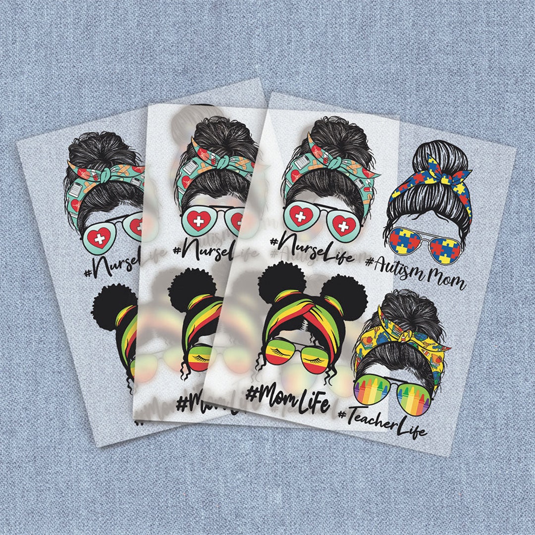 Mom Life Buns DTF Heat Transfer, Mom Buns Cutup Direct-to-film Iron-on ...