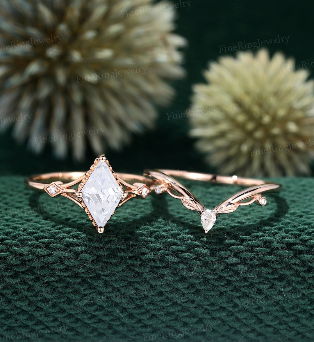 6*10mm Rhombus Moissanite Engagement Ring Set Engagement Ring Women ...