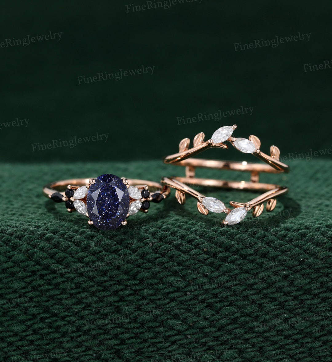 Vintage Rose Gold Oval Blue Sandstone Engagement Ring Blue Sandstone ...
