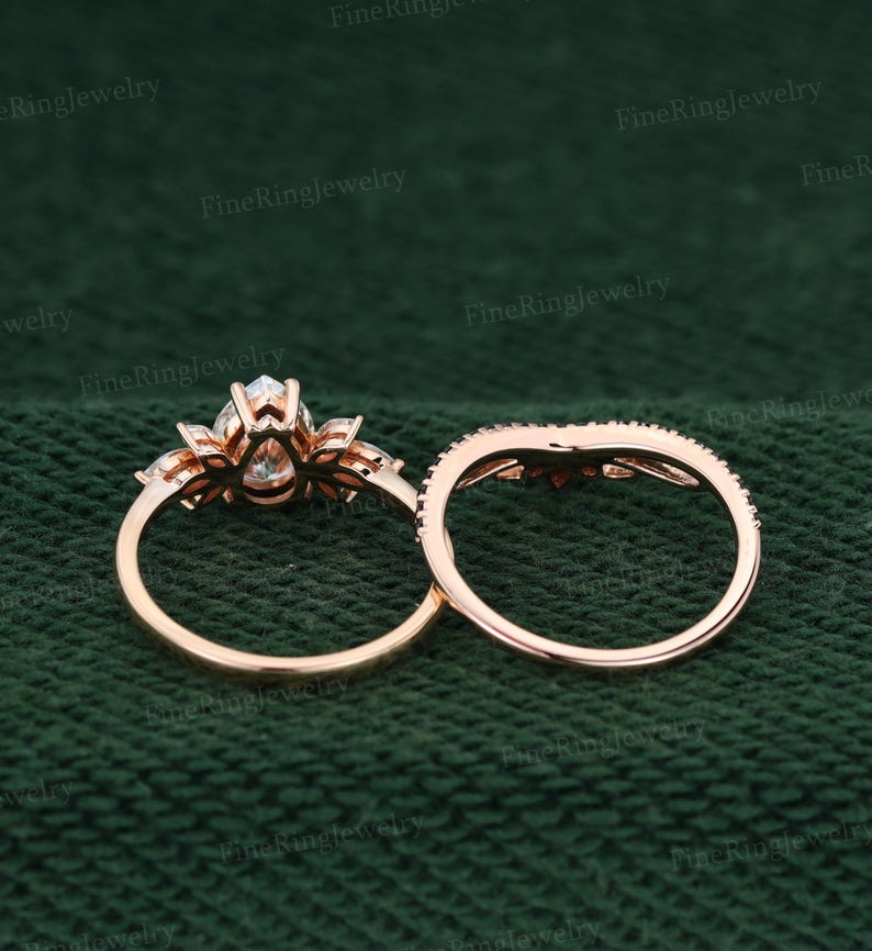Unique Pear Cut Black Onyx Engagement Ring Set Vintage Women Art Deco ...