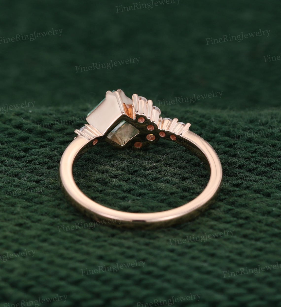 Princess Cut Moss Agate Engagement Ring Unique Vintage Rose Gold ...