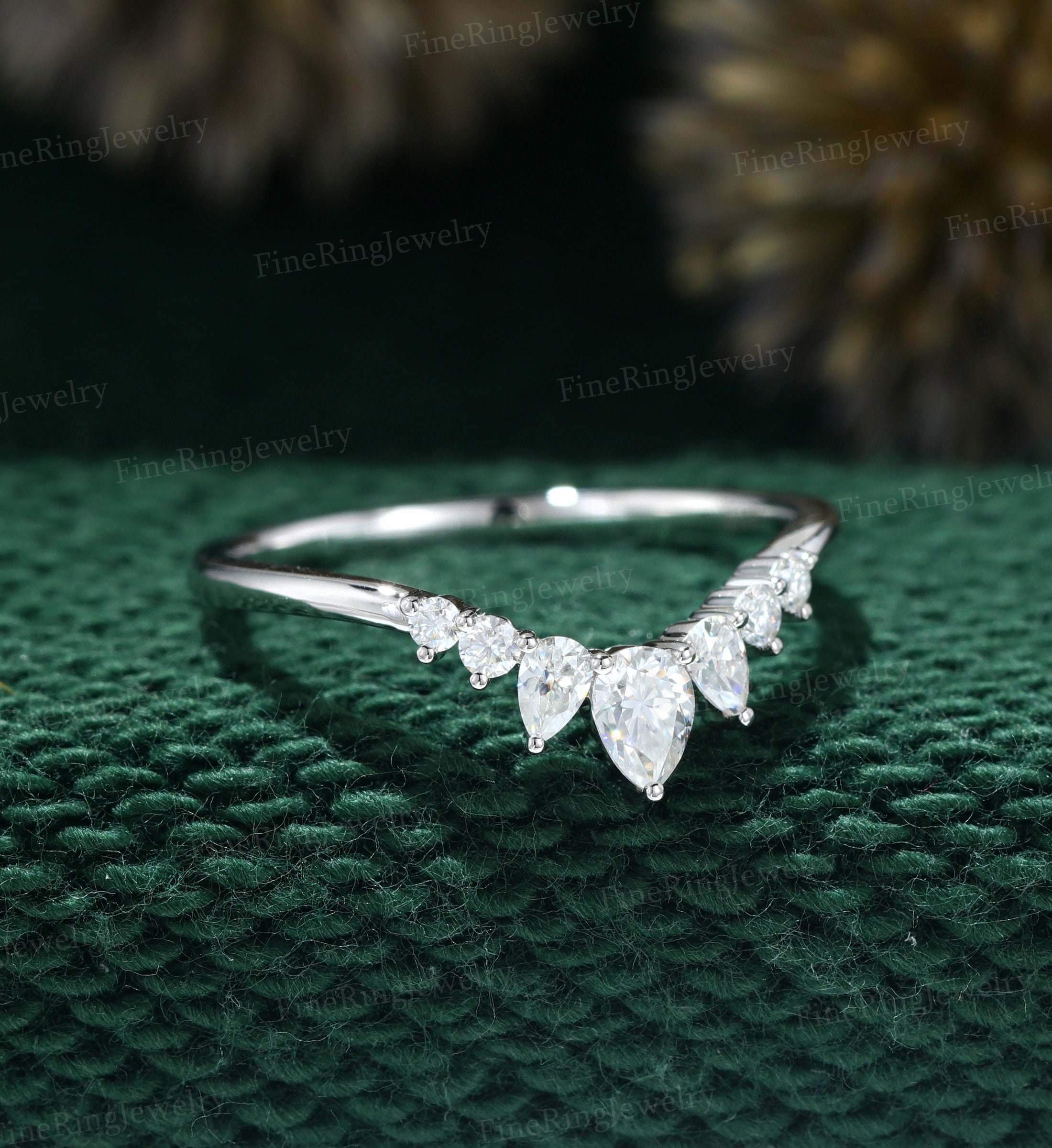 Unique Pear Shaped Curved Wedding Ring Diamond Wedding Band - Etsy