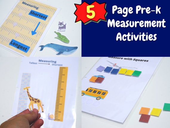 Pre-k Measurement Activity Printable for Busy Book Preschool - Etsy Pre-k Measurement Activity Printable for Busy Book Preschool - Etsy