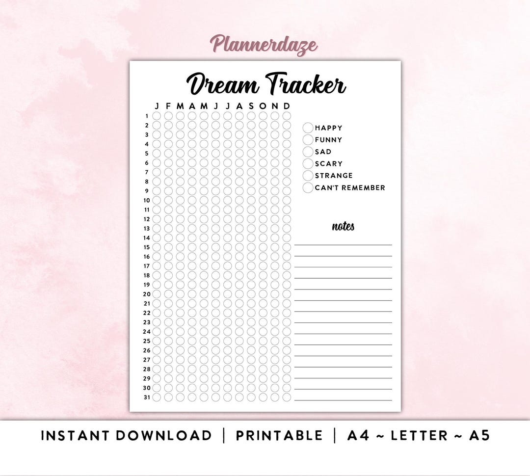 Dream Tracker, Printable Dream Tracker, Printable Planner Sheet, Dream ...