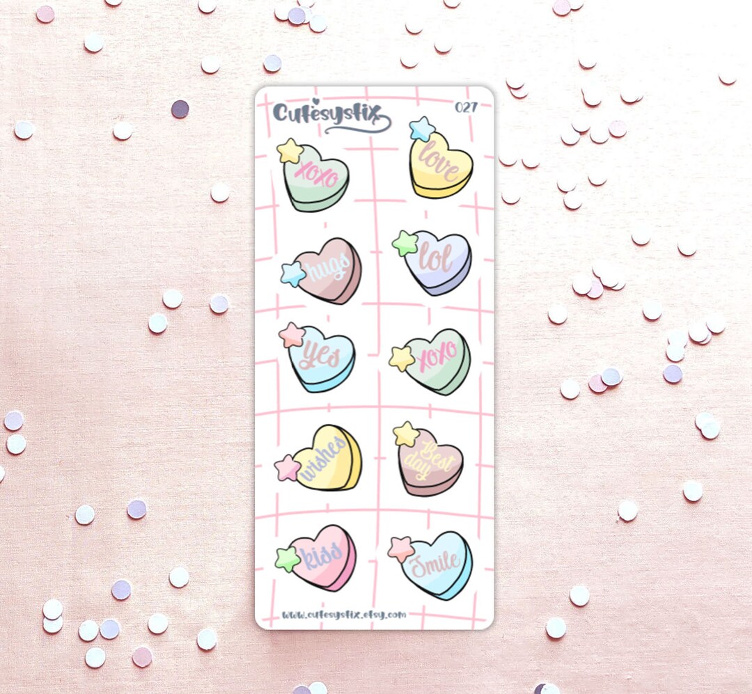 027 Candy Heart Message Stickers - Etsy