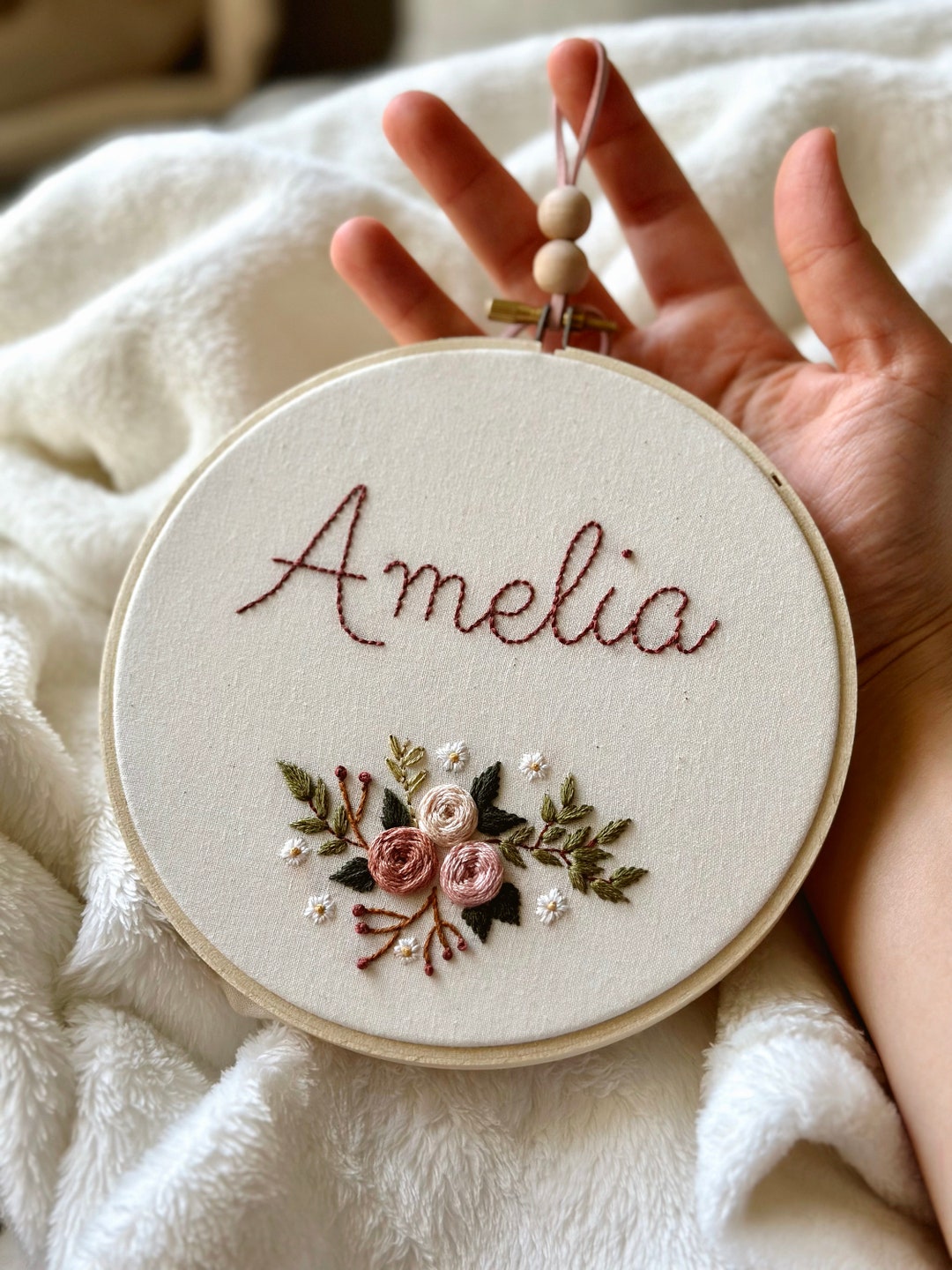 Floral Baby Name Embroidery Hoop, Hand Embroidered Name Sign, Nursery ...