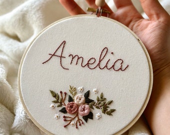 Custom Name Floral Embroidery Hoop Modern Embroidery Hoop - Etsy
