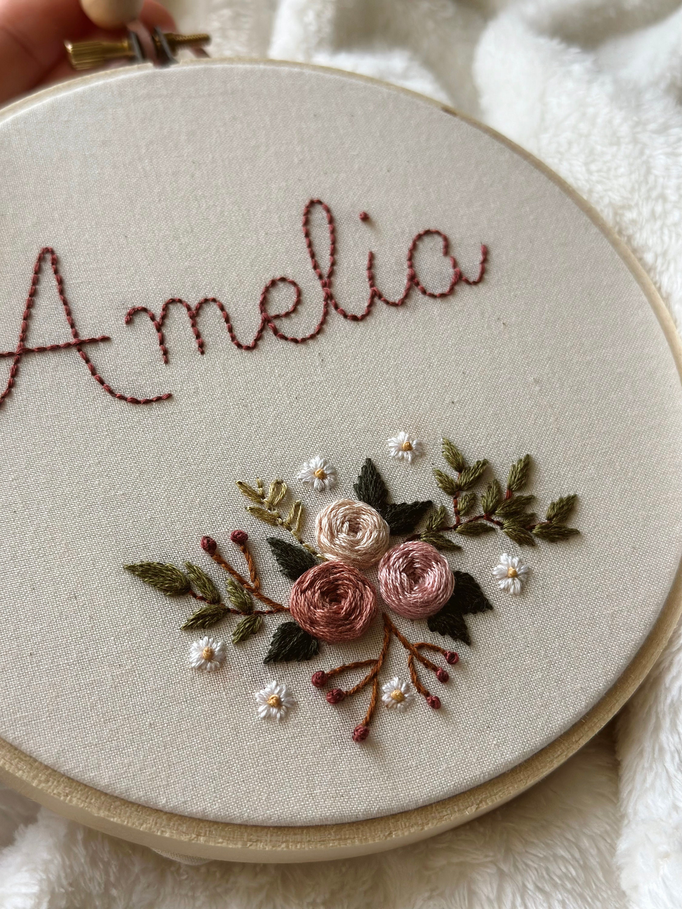 Floral Baby Name Embroidery Hoop, Hand Embroidered Name Sign, Nursery ...