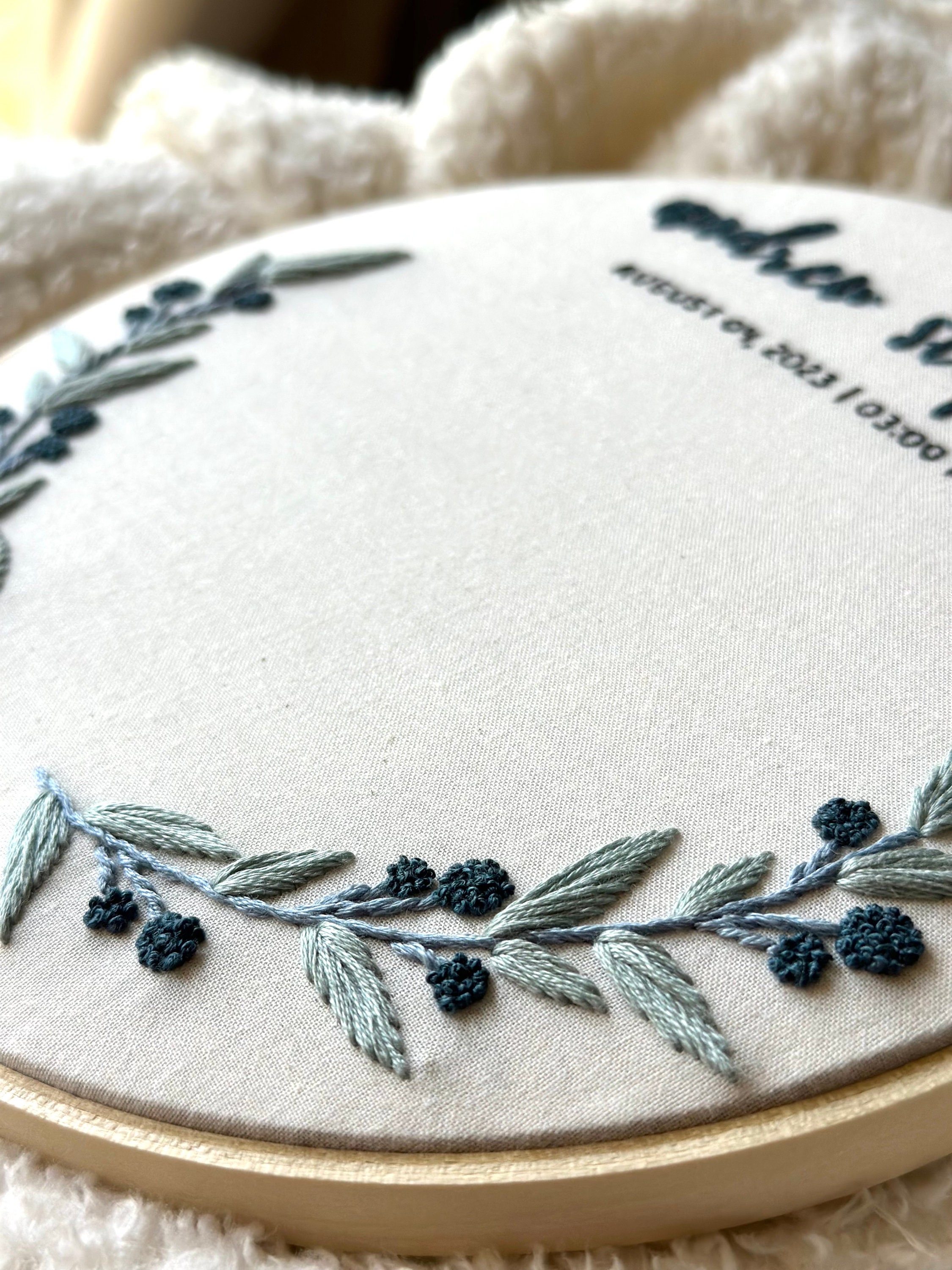 Hand Embroidered Baby Footprint Sign, Baby Birth Stats Embroidery ...