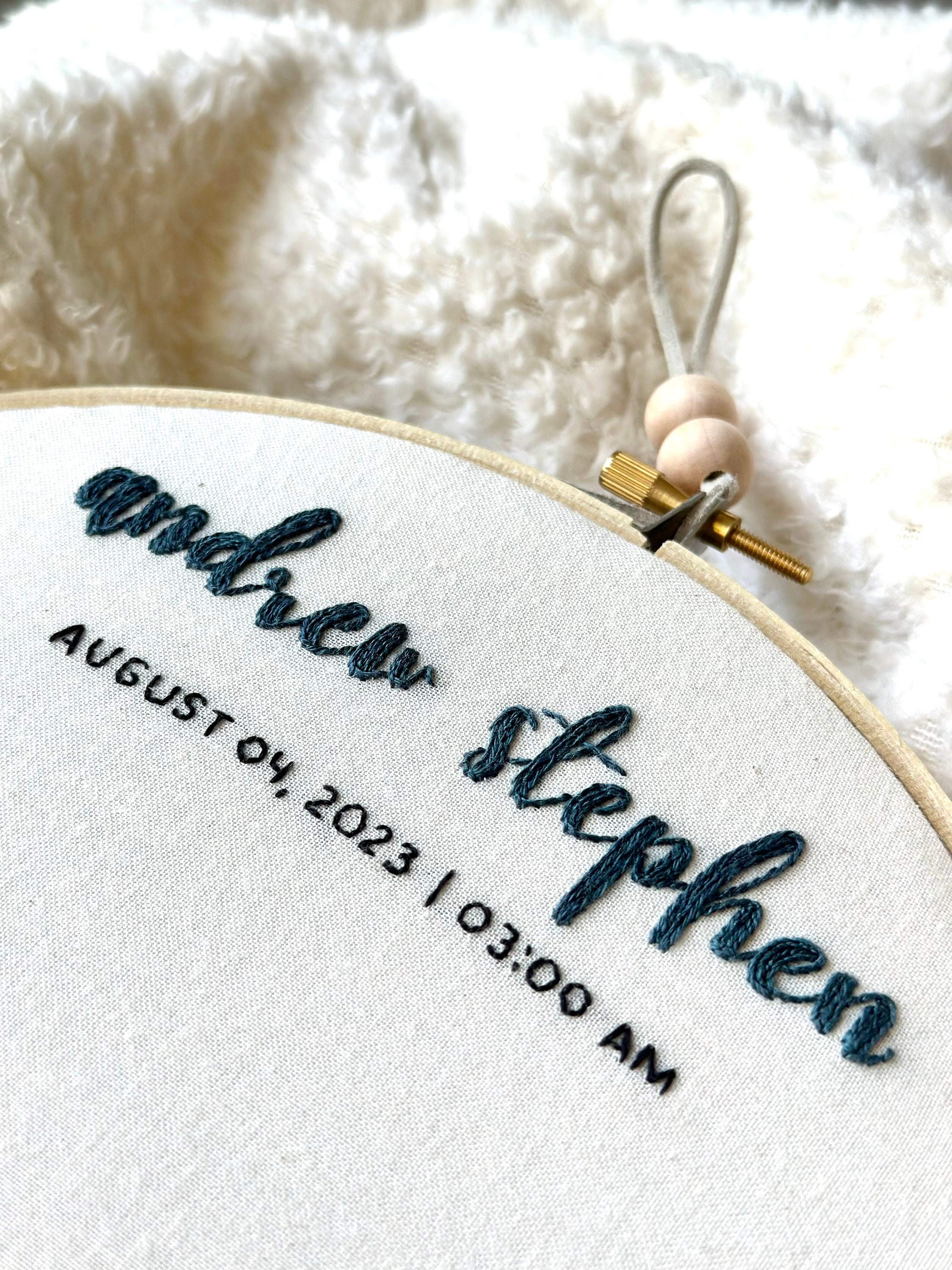 Hand Embroidered Baby Footprint Sign, Baby Birth Stats Embroidery ...