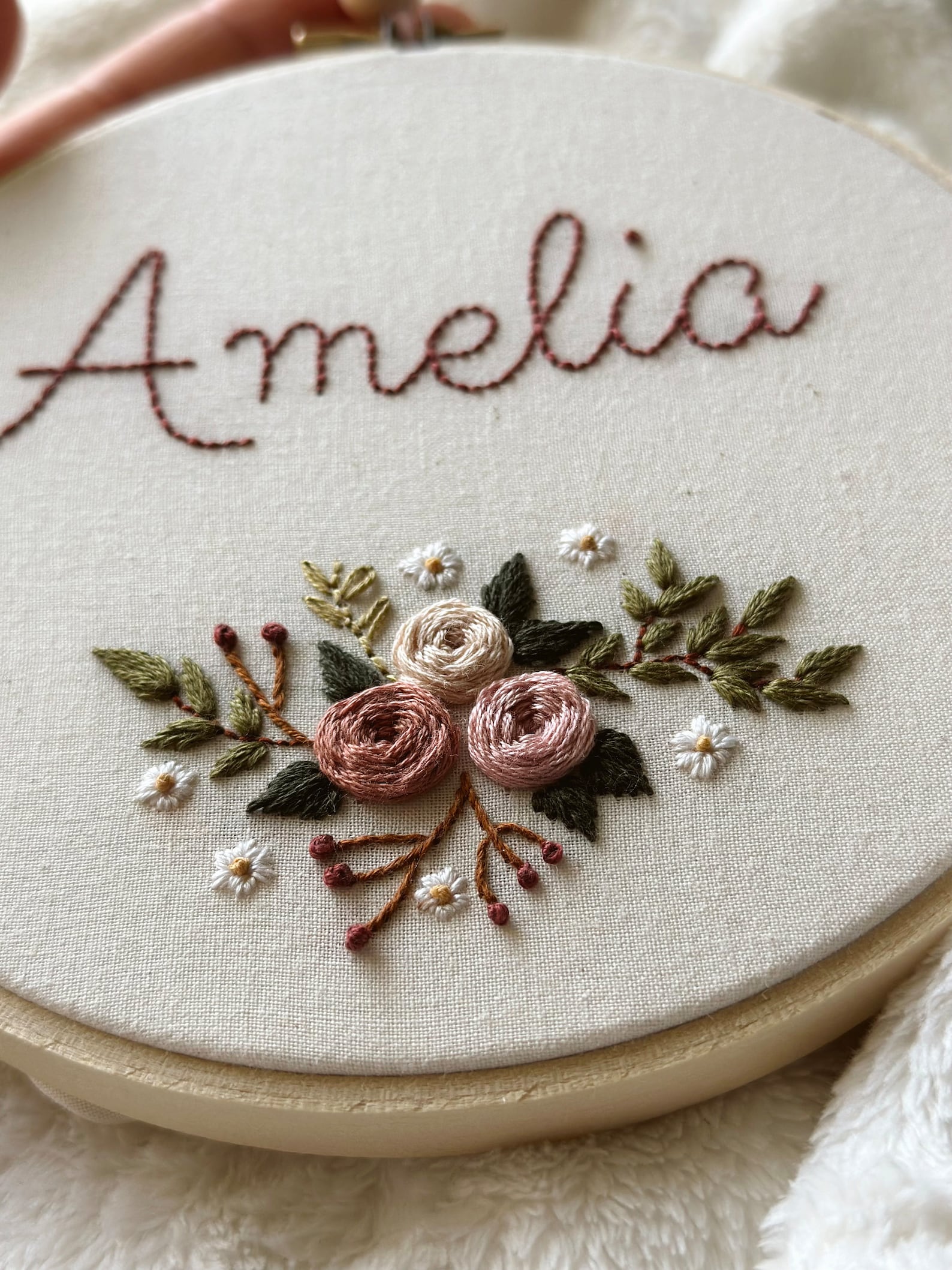 Floral Baby Name Embroidery Hoop, Hand Embroidered Name Sign, Nursery ...