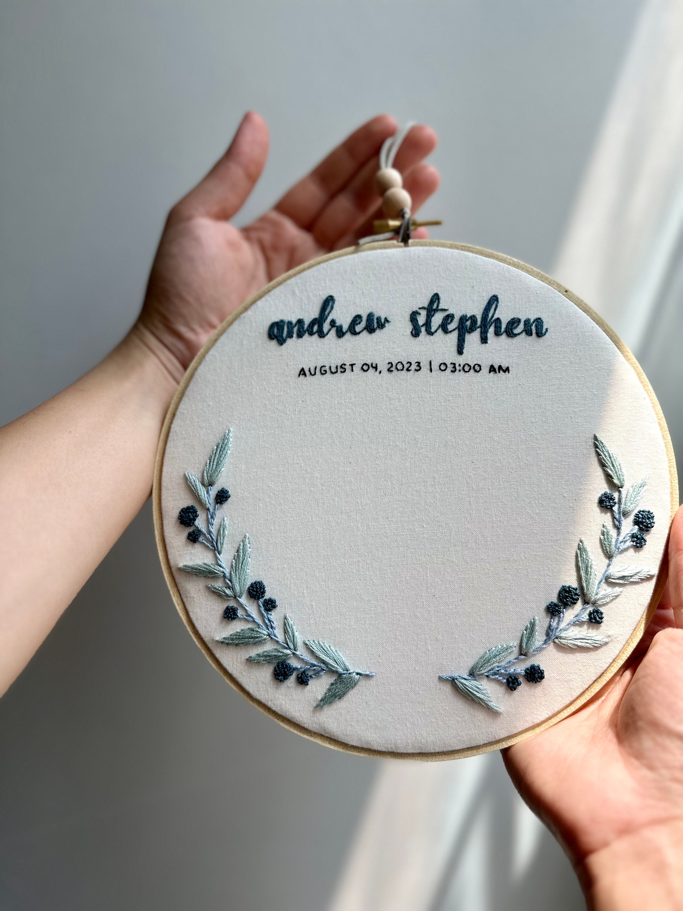 Hand Embroidered Baby Footprint Sign, Baby Birth Stats Embroidery ...