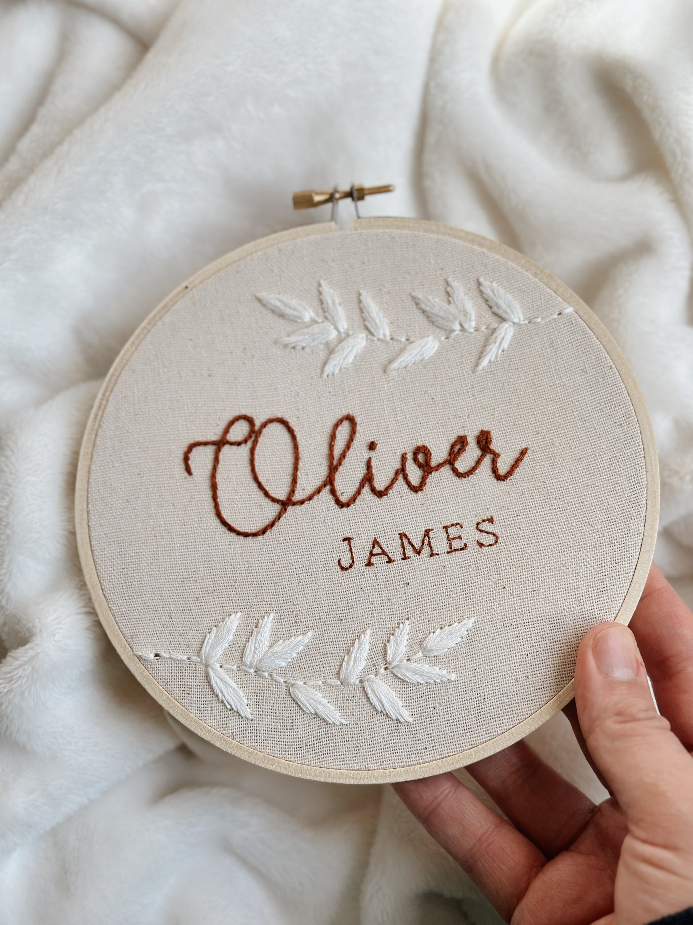 Hand Embroidered Name Hoop, Neutral Baby Name Sign for Nursery, Name ...