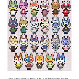 Animal Crossing Cat Villagers Cross Stich Pattern Ankha Bob Felicity ...