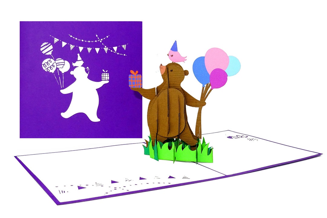 Happy Bear Birthday 3D Pop up Card - Etsy