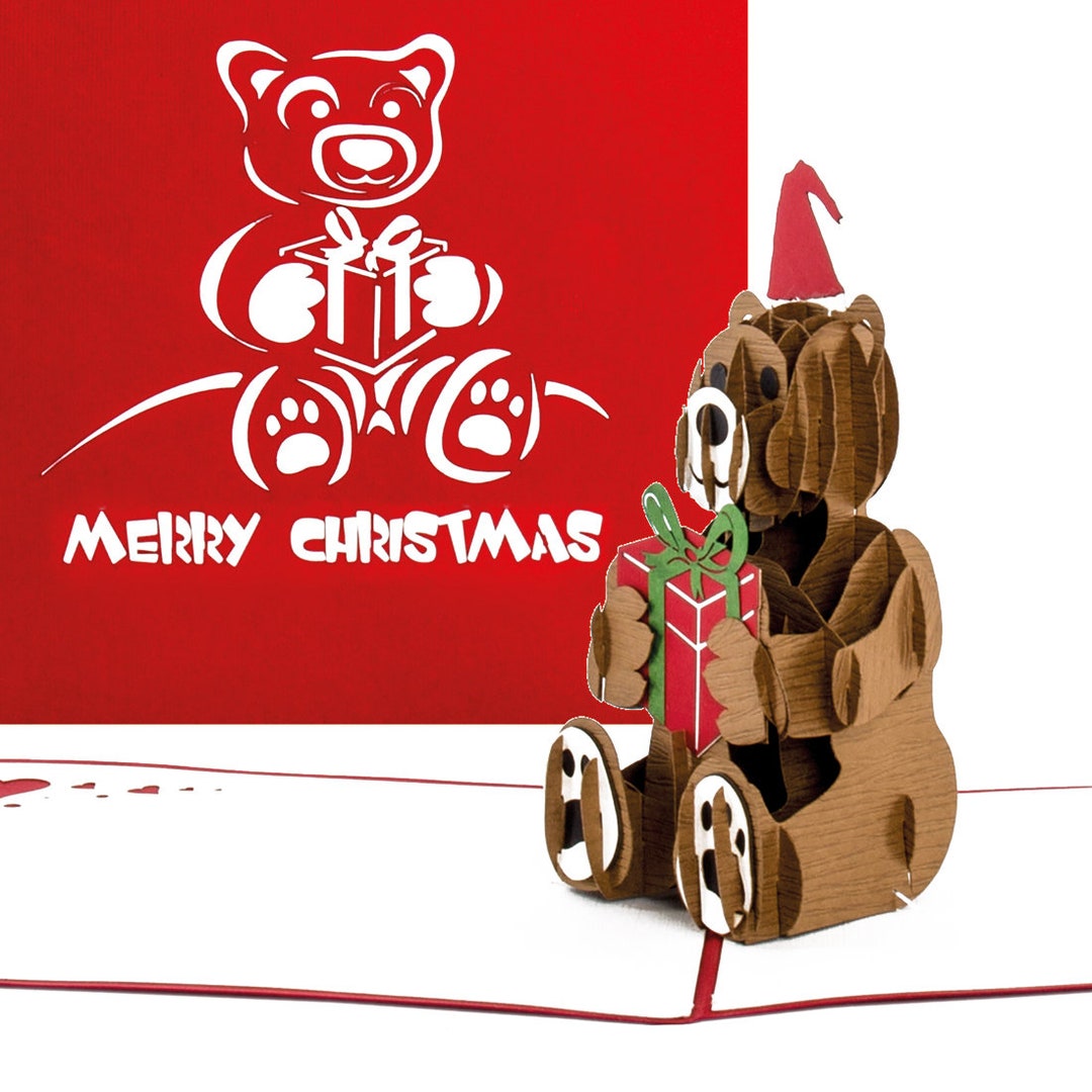 Christmas Teddy Bear 3D Pop up Card - Etsy